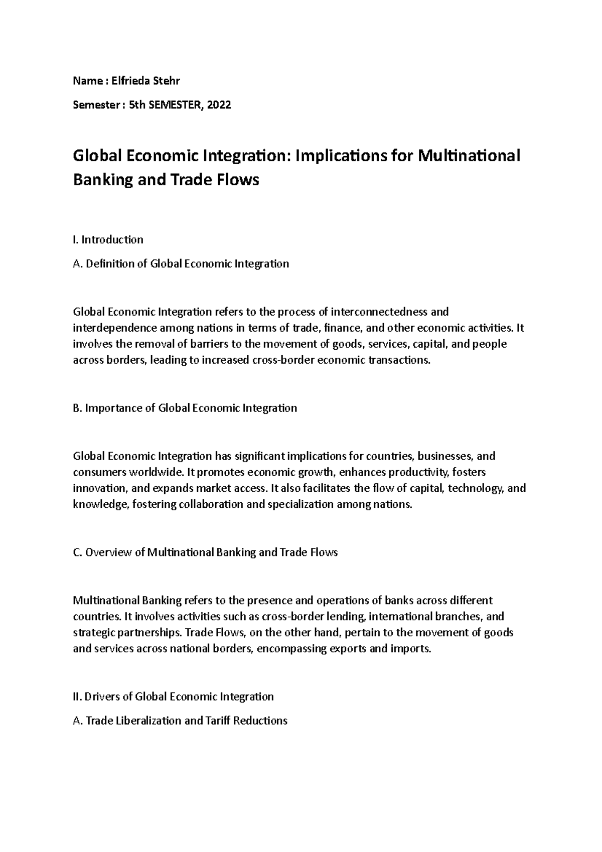 Global Economic Integration Implications for Multinational Banking and ...