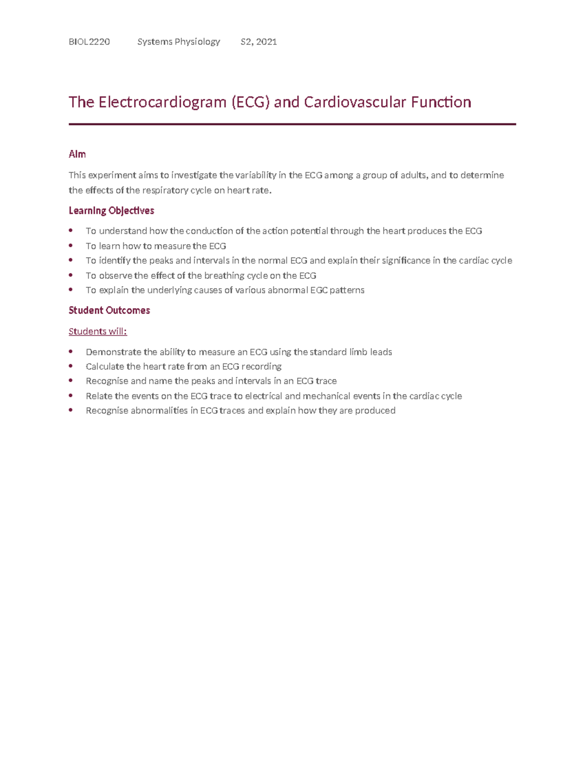 W2 - The ECG the CVS - ECG Notes - The Electrocardiogram (ECG) and ...