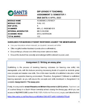 Math Assignment 2 - DIPLOMA IN GRADE R TEACHING ASSIGNMENT 2: SEMESTER ...