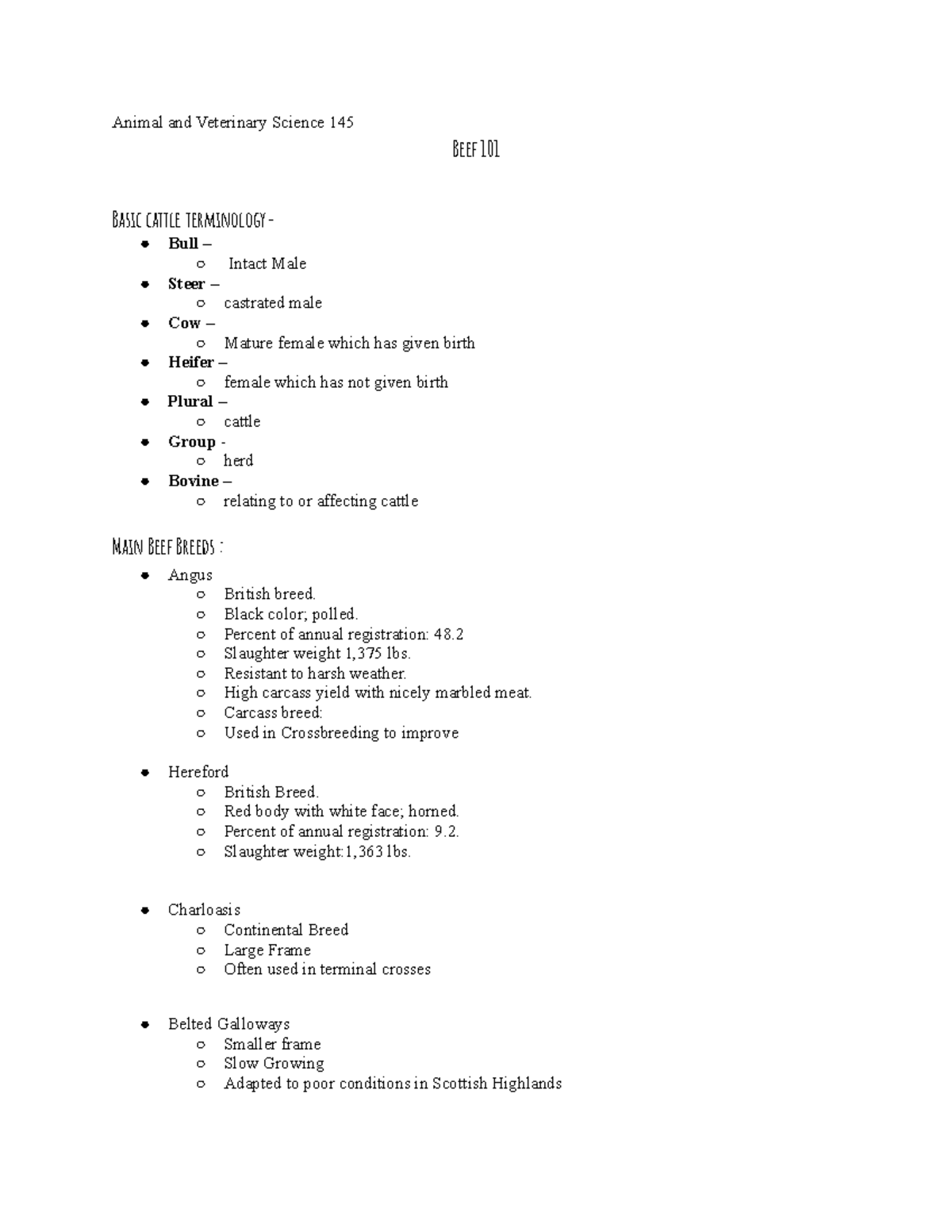 AVS 145 Beef - AVS 145 notes and class worksheet - Animal and ...