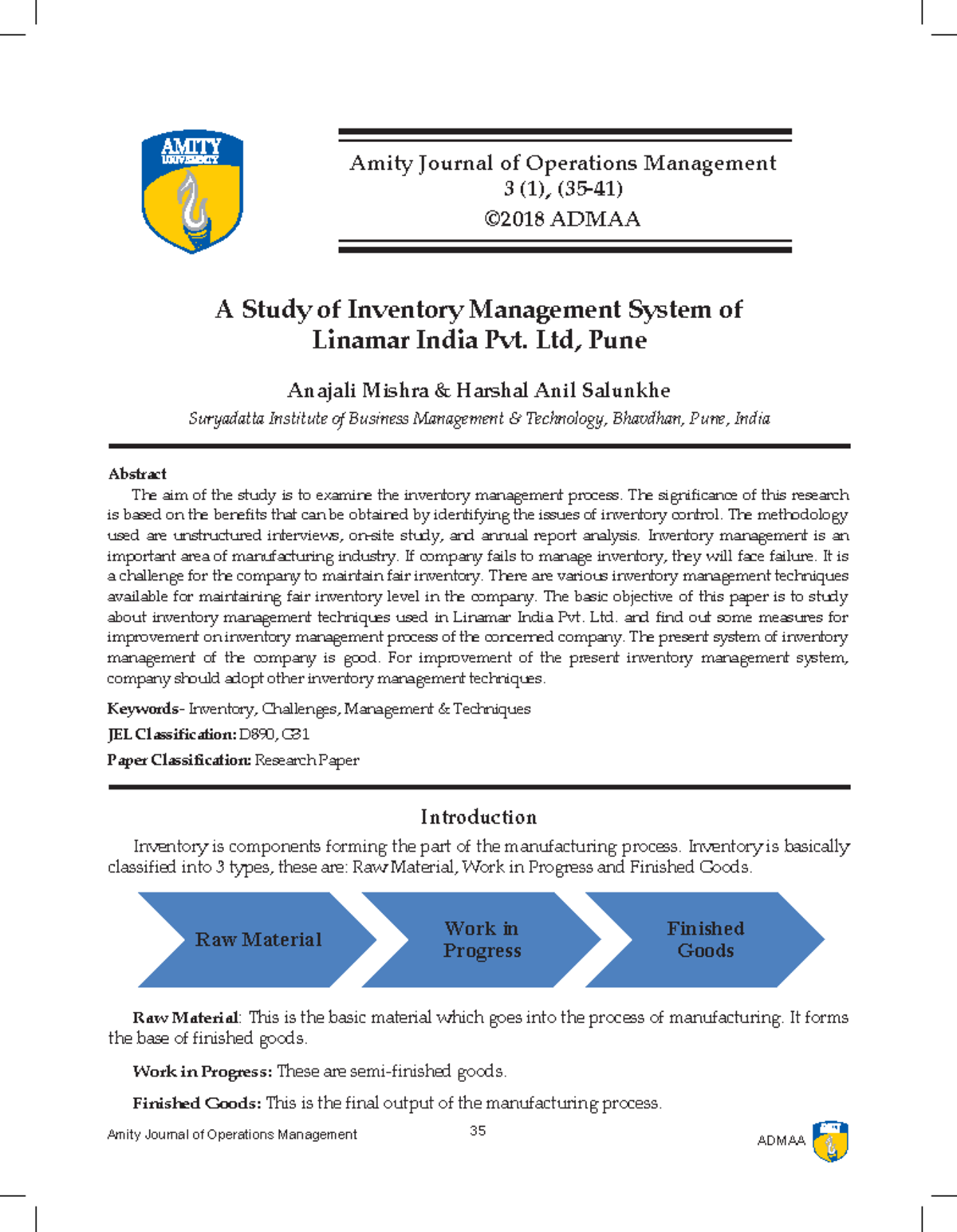 Da2a0paper 4 - Inventory management - Amity Journal of Operations ...