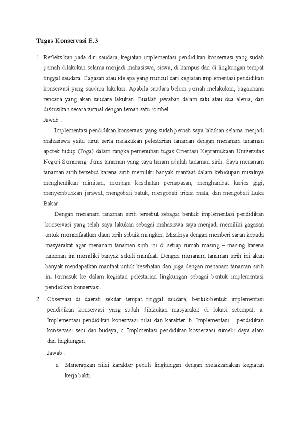 Implementasi Individu Pendidikan Konservasi - Tugas Konservasi E ...