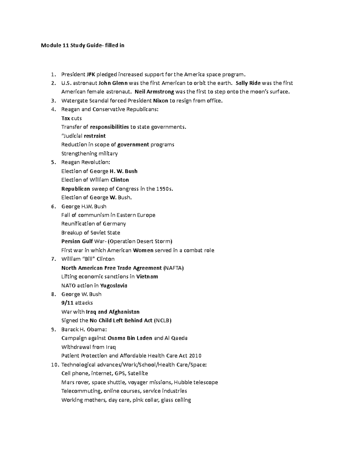 Module 11 Study Guide- Filled in - U. astronaut John Glenn was the ...