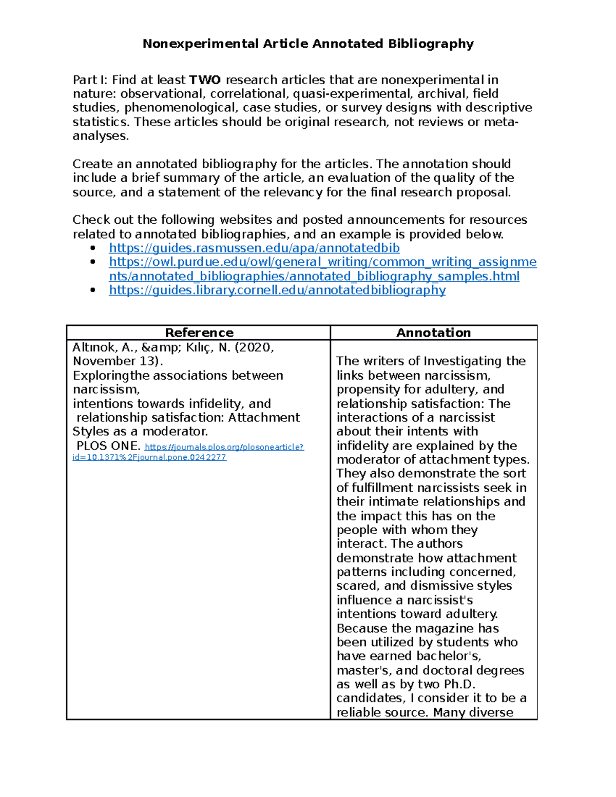 PSY 452 RS Annotated Bibliography Worksheet - Part I: Find at least TWO ...
