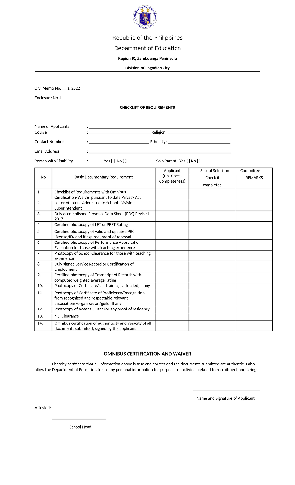 Checklist - feasibility study - Republic of the Philippines Department ...