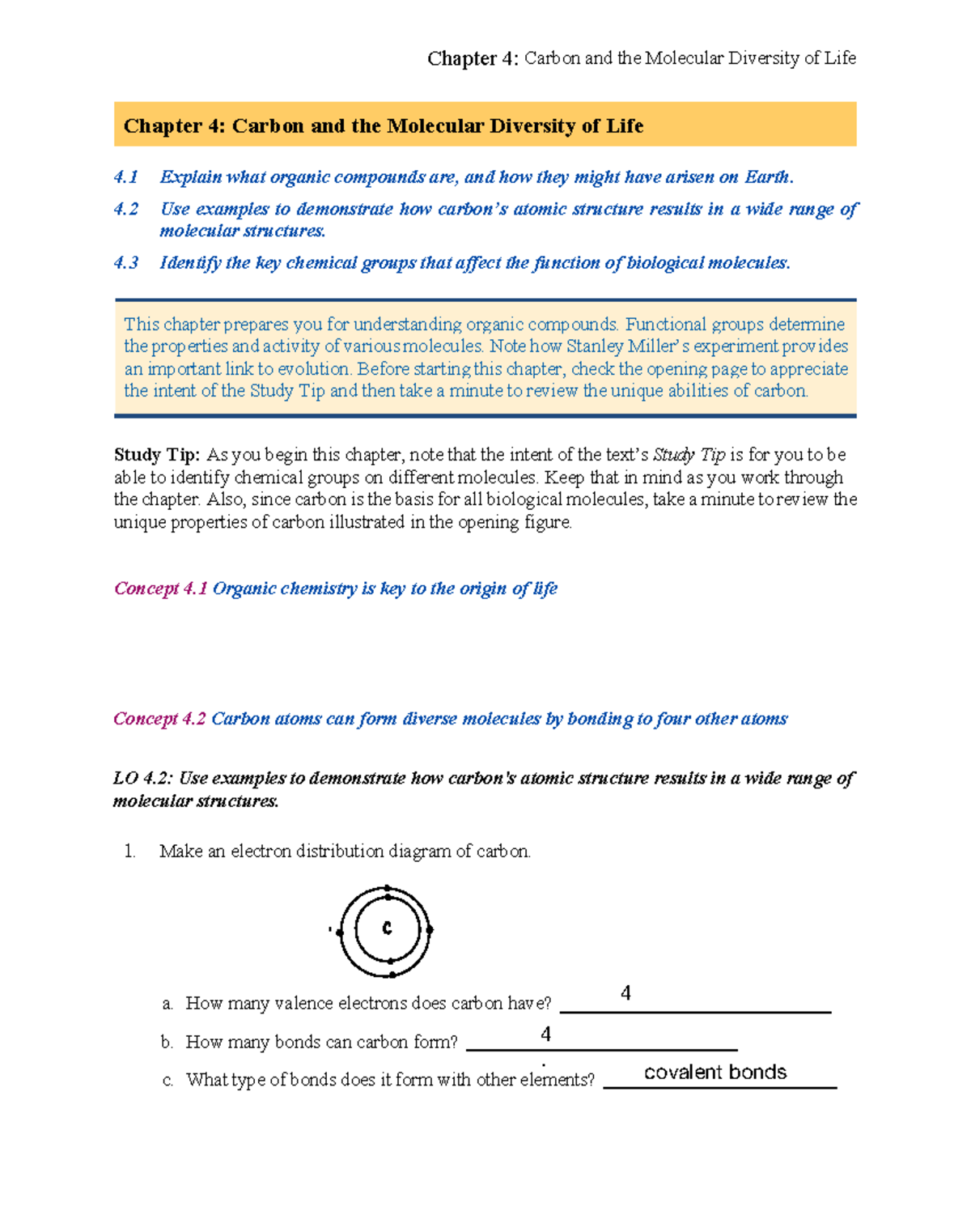Ch 4 ARN - Bio active reading notes - Chapter 4: Carbon and the ...