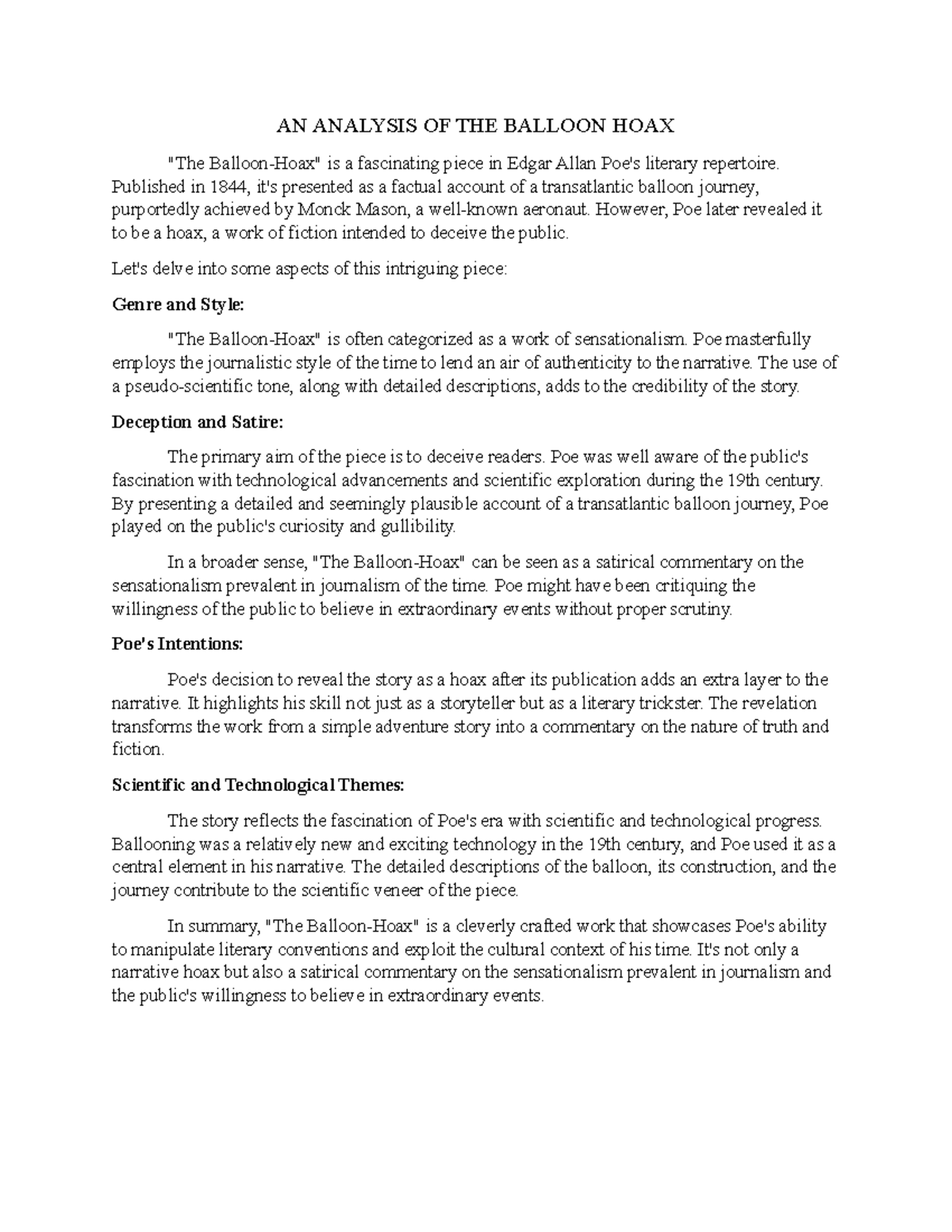 AN Analysis OF THE Balloon HOAX - AN ANALYSIS OF THE BALLOON HOAX "The ...