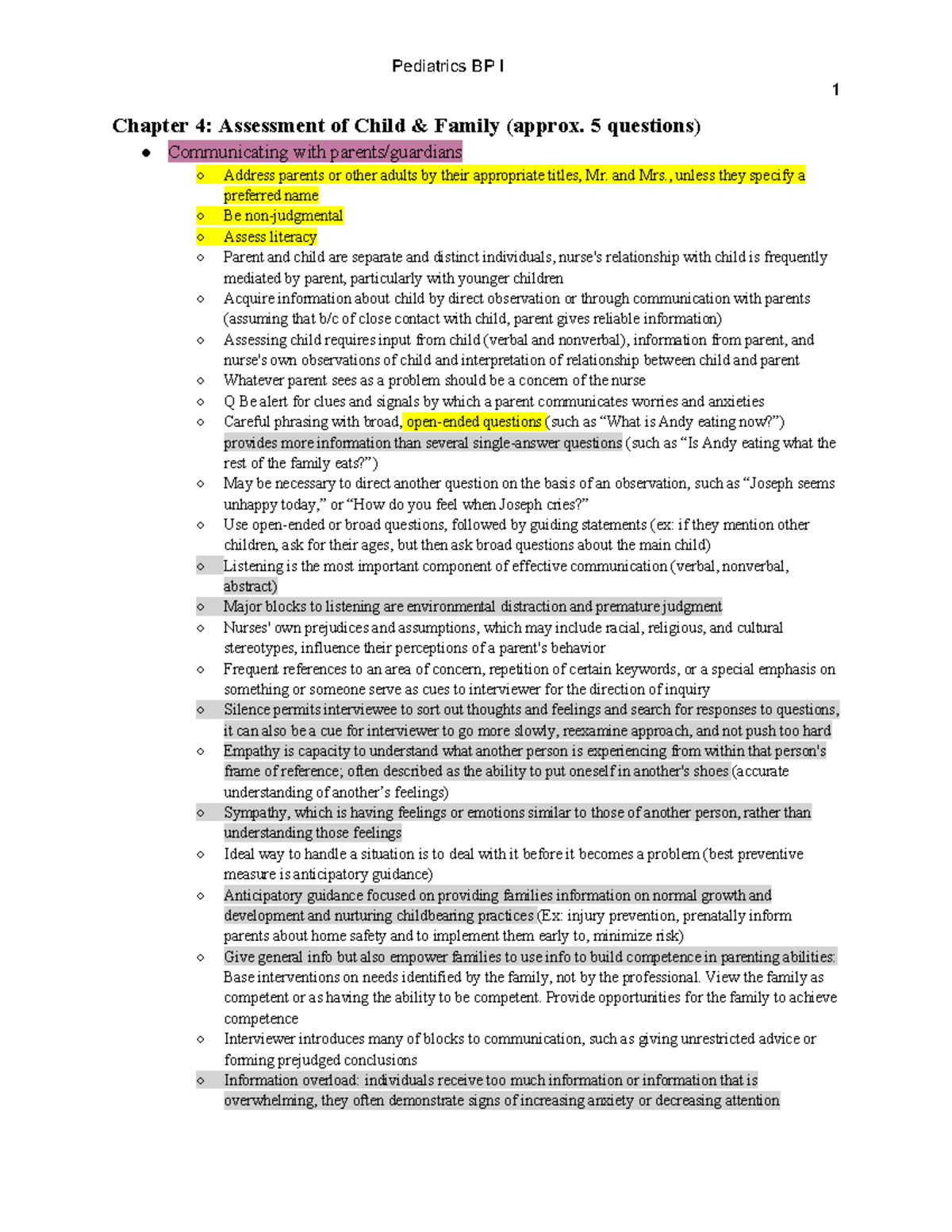 Highlighted PEDS BP 1 - Care of Infants and Children - 1 Chapter 4 ...