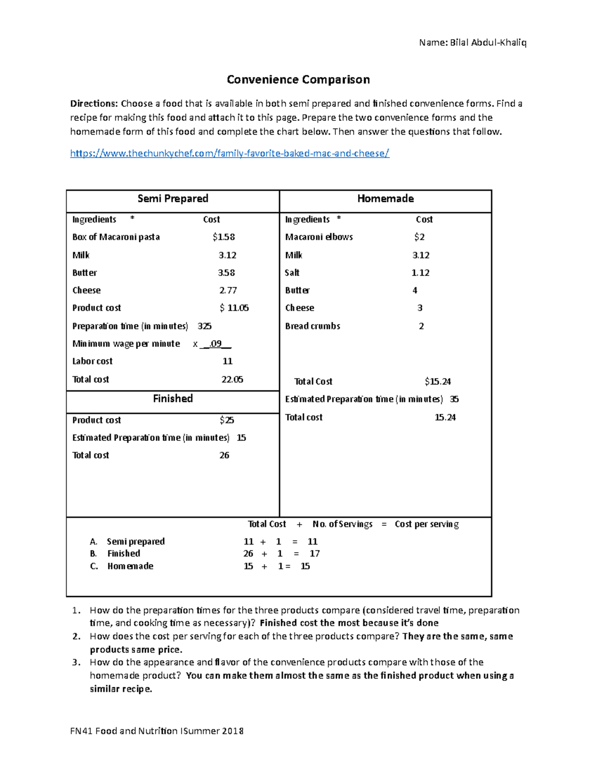 Bilal A. Module Six Lesson One Assignment Two - Convenience Comparison ...