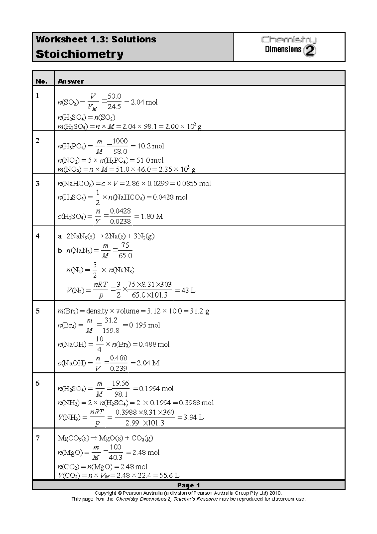 CD2 WS 13S - worksheets - Worksheet 1: Solutions Stoichiometry No 1 n ...