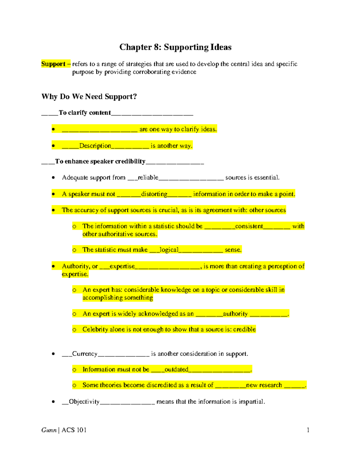 Chapter 6- Supporting Ideas - Chapter 8: Supporting Ideas Support ...