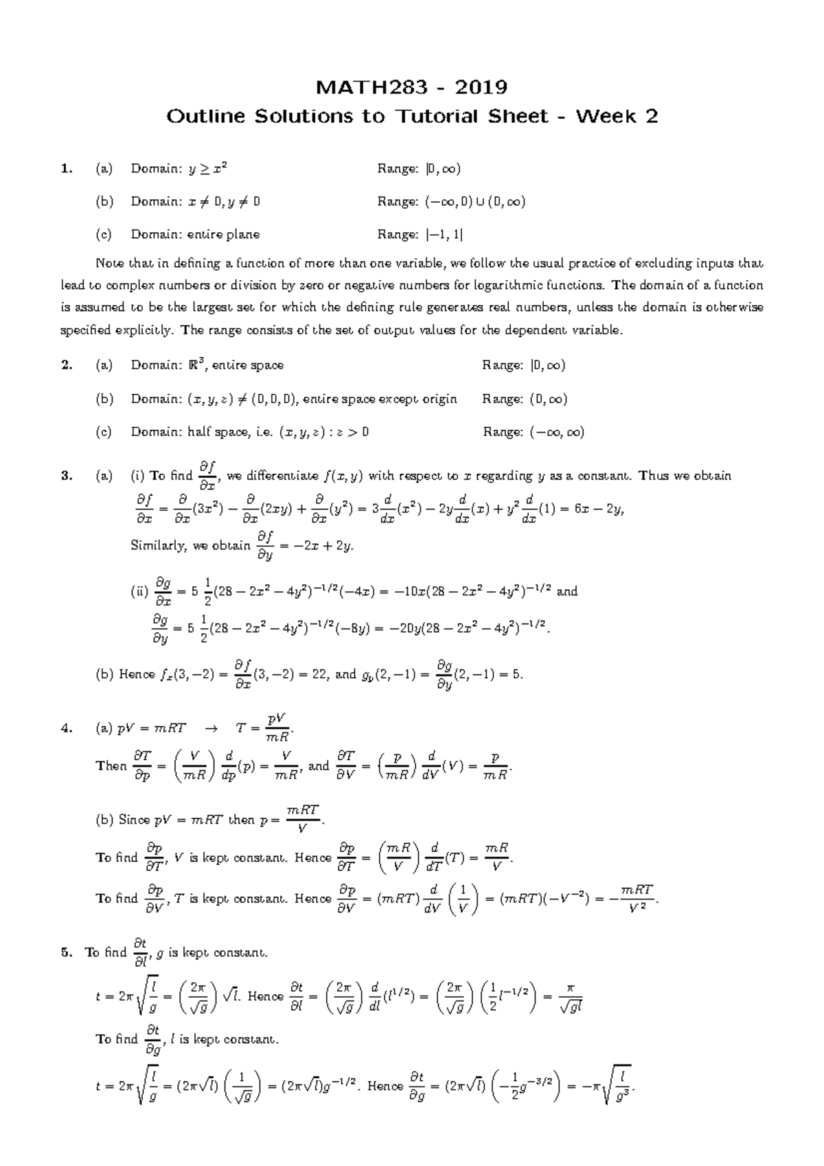 M283 TS02 Soln - Tutorial Solutions - MATH283 - 2019 Outline Solutions ...