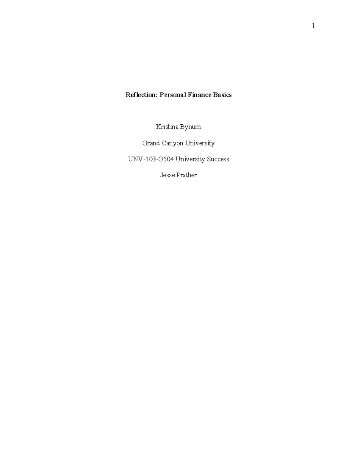 Reflection: Personal Finance Basics - Reflection: Personal Finance ...