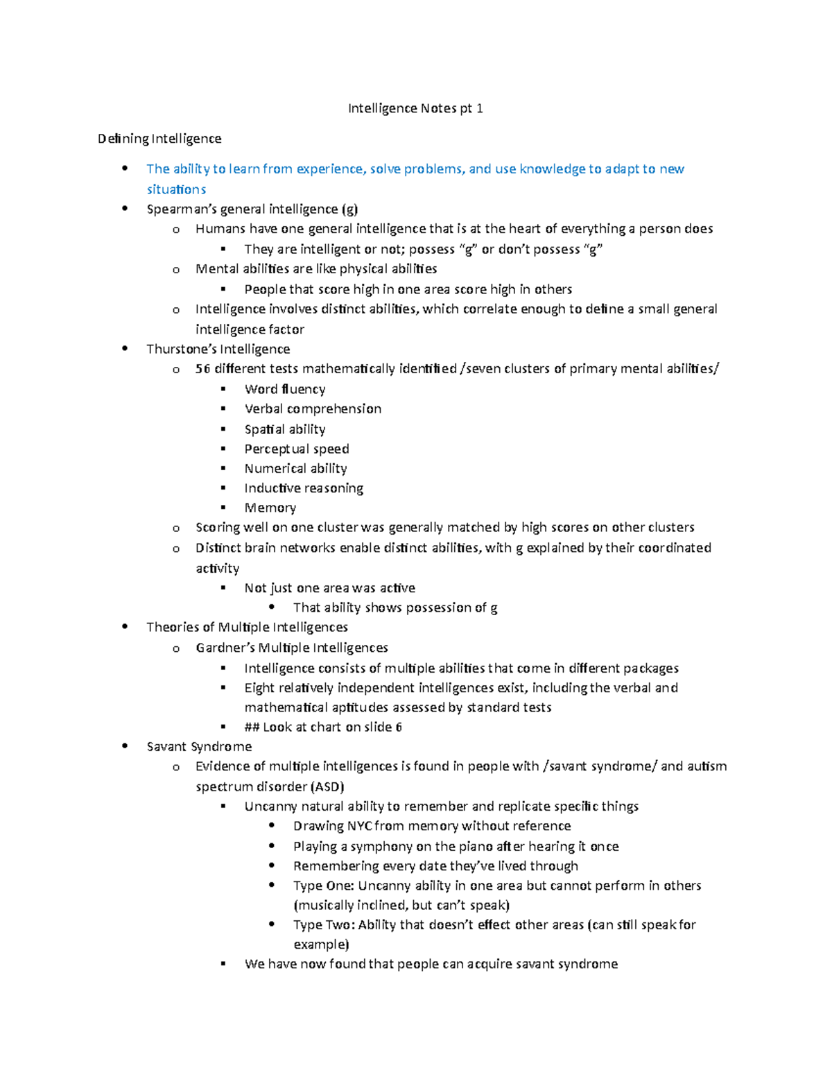 Intelligence Notes - Taught by Professor Natasha Fourquet ...