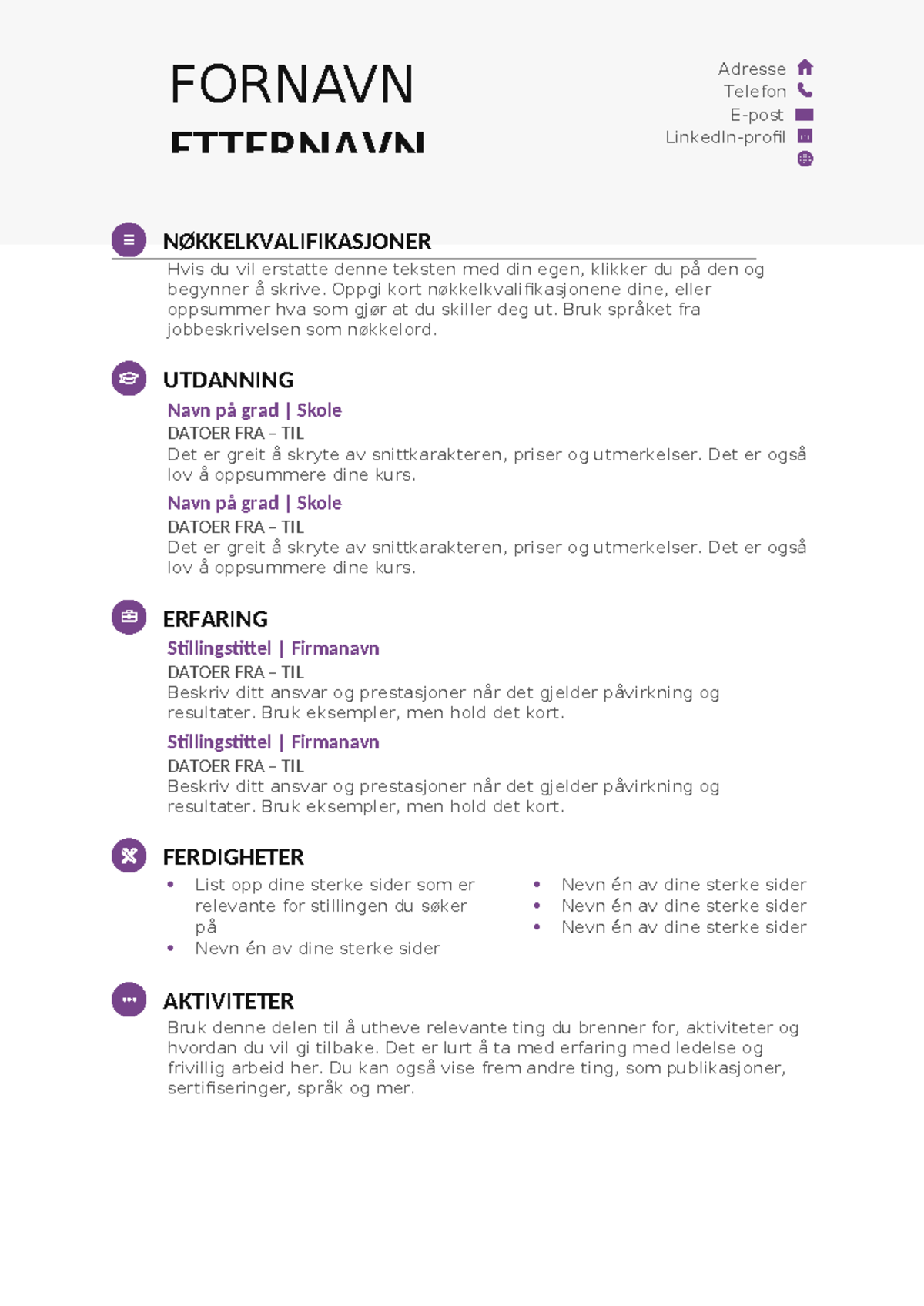 CV Mal - CV-mal som kan bli kopiert og endret - FORNAVN ETTERNAVN ...