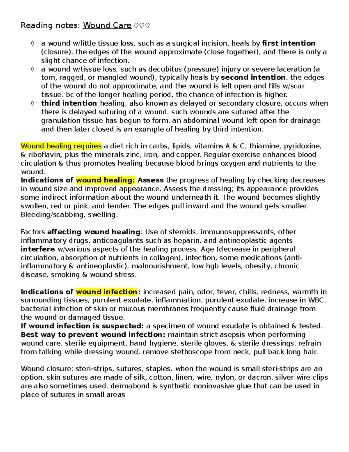 Woundcarefinal - My wound care reading notes using ati for fundamentals ...