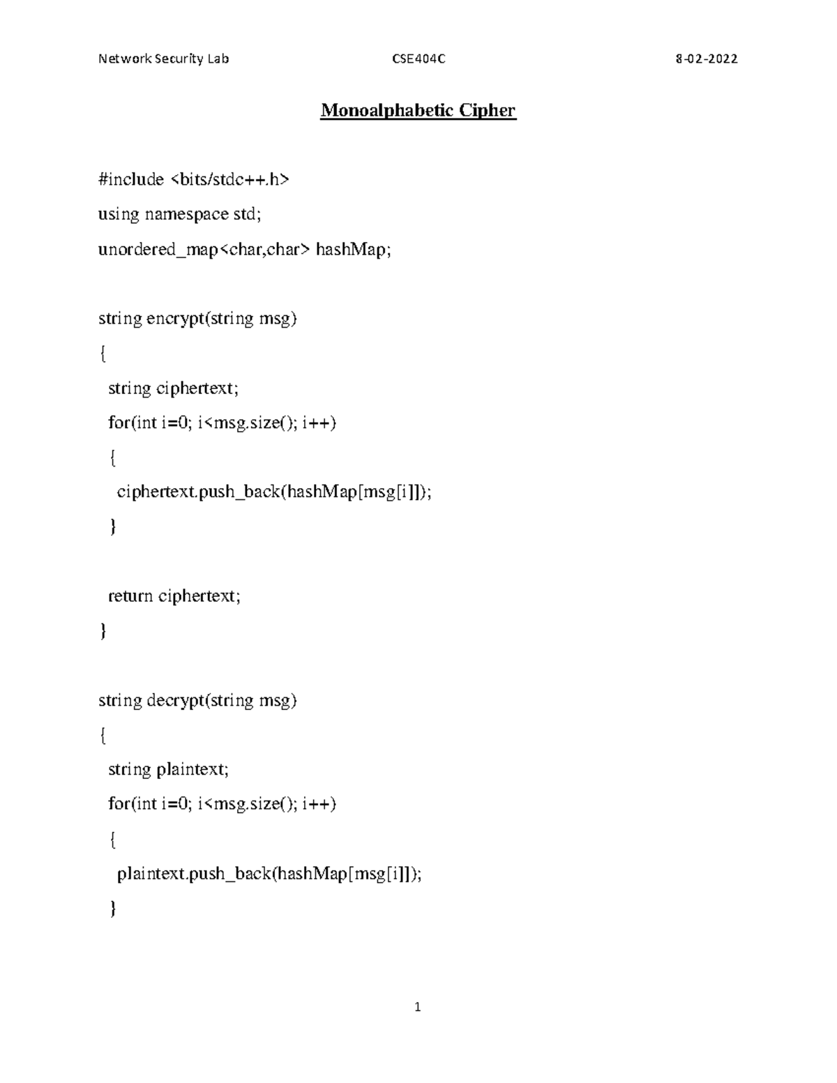 Monoalphabetic Cipher Network security - Monoalphabetic Cipher #include ...