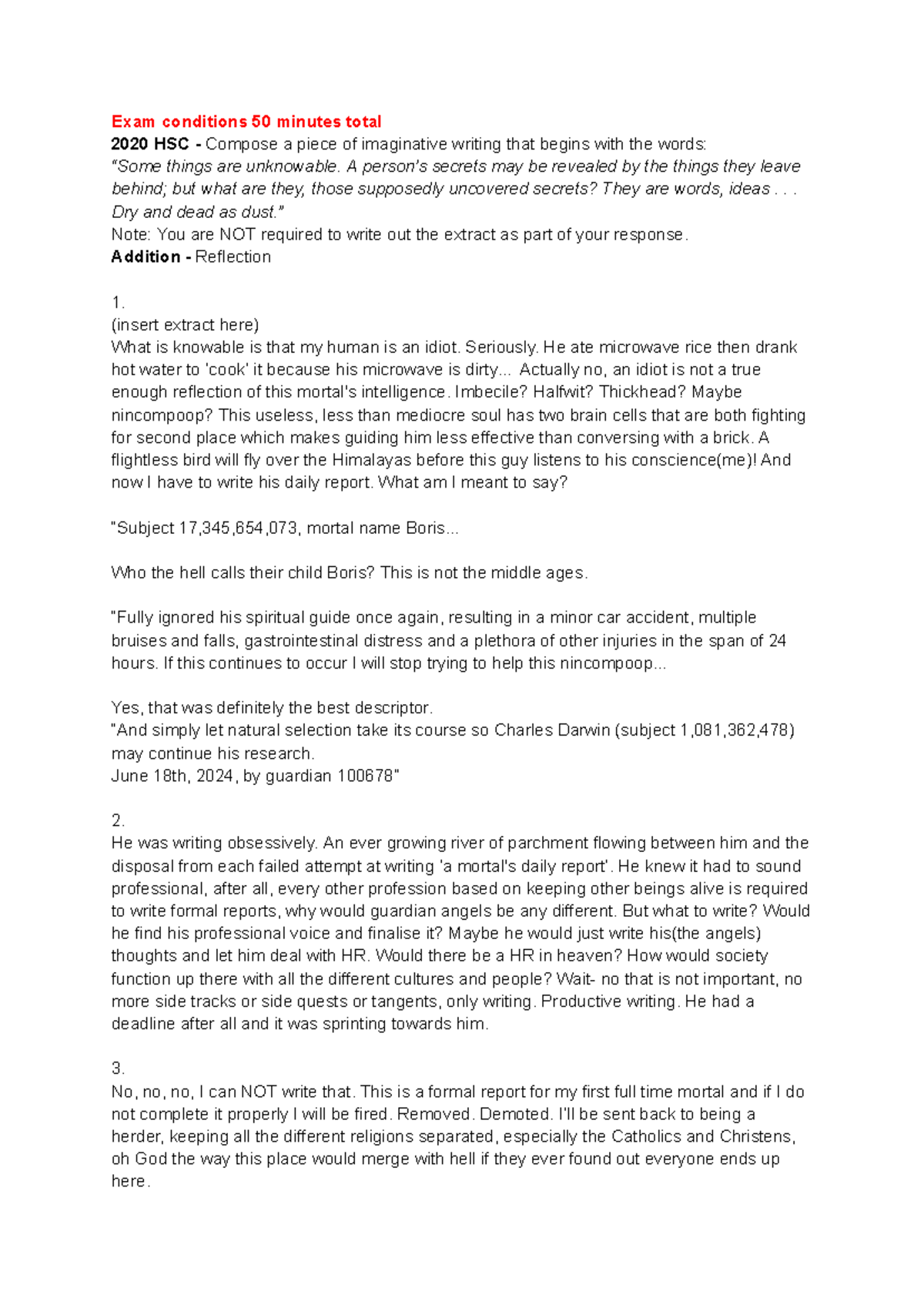 2020 AdvEng HSC mod c response - Exam conditions 50 minutes total 2020 ...