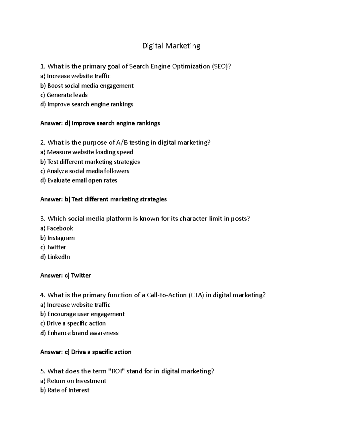 MCQ - Digital Marketing 2024 - Digital Marketing 1. What is the primary ...