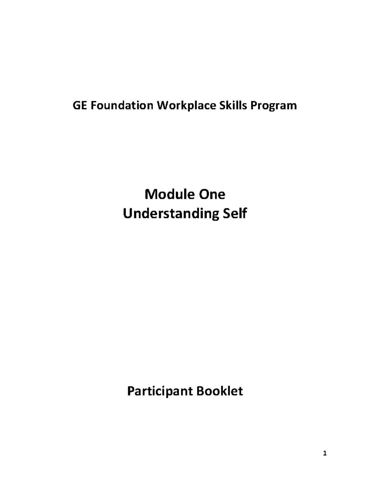 Module 1 - Understanding Self Participant Booklet v4 - 1 GE Foundation ...