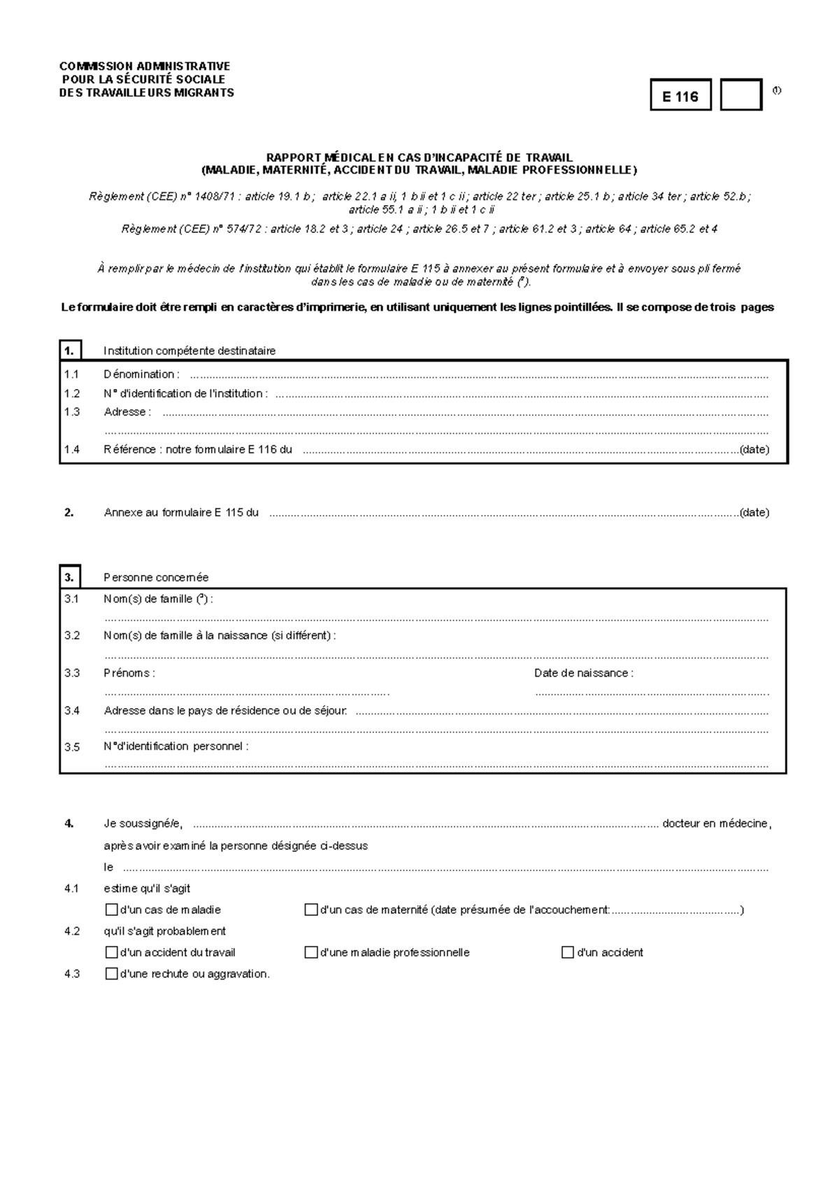 E116 - COMMISSION ADMINISTRATIVE POUR LA SÉCURITÉ SOCIALE DES ...