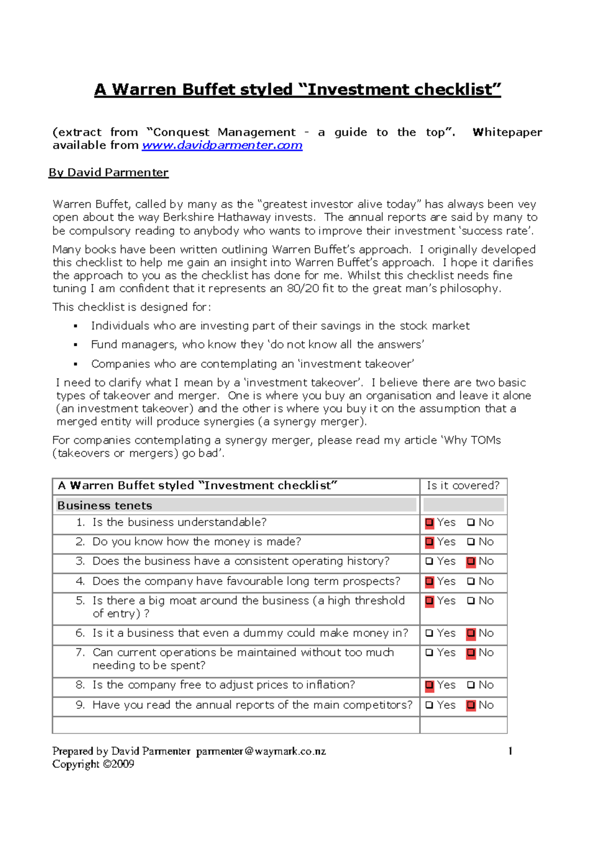 Buffet-checklist-v4 - hfhfhfhfhf - Prepared by David Parmenter ...