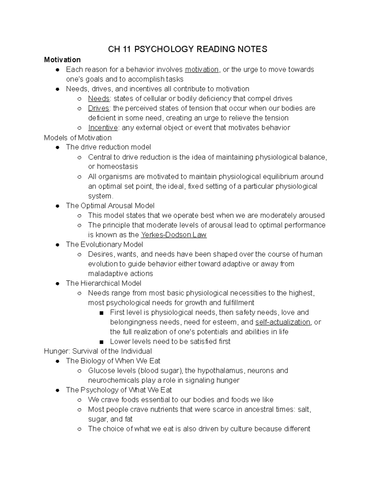 CH 11 Psychology Reading Notes - CH 11 PSYCHOLOGY READING NOTES ...