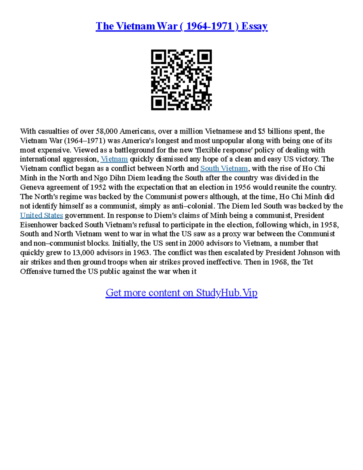The Vietnam War Essay - The Vietnam War ( 1964-1971 ) Essay With ...
