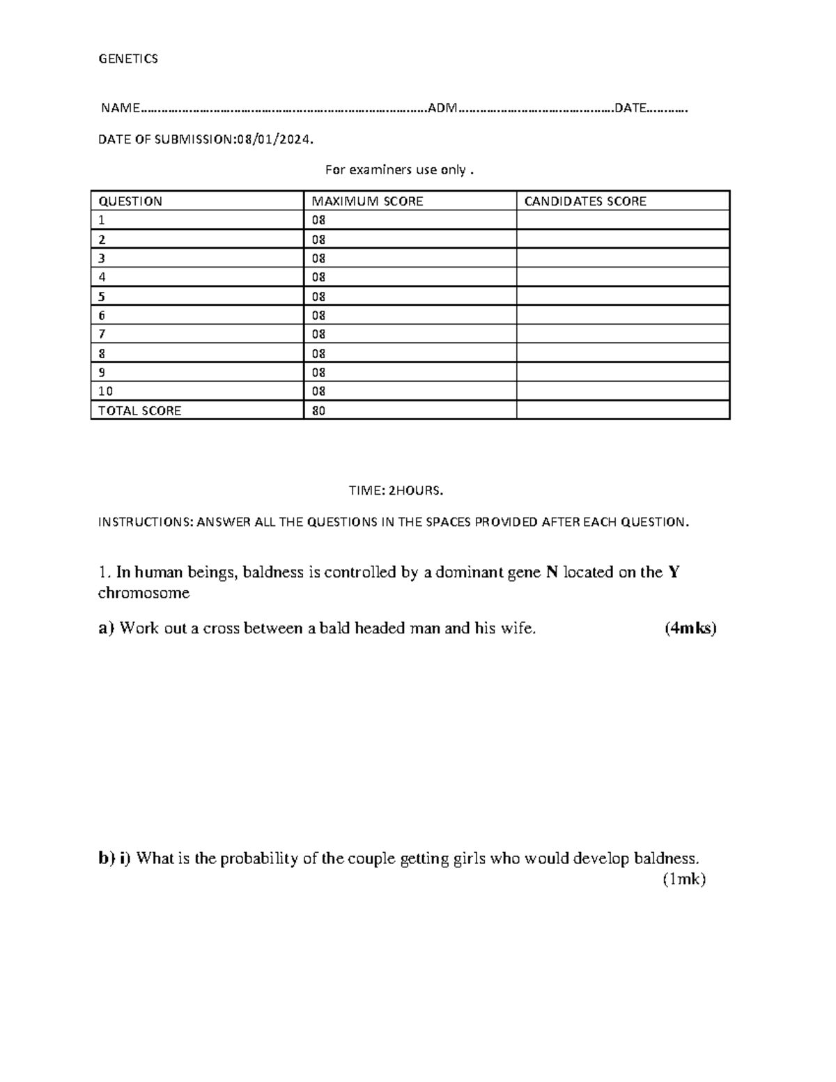 Genetics Revision Questions 3S 2023 - - Studocu