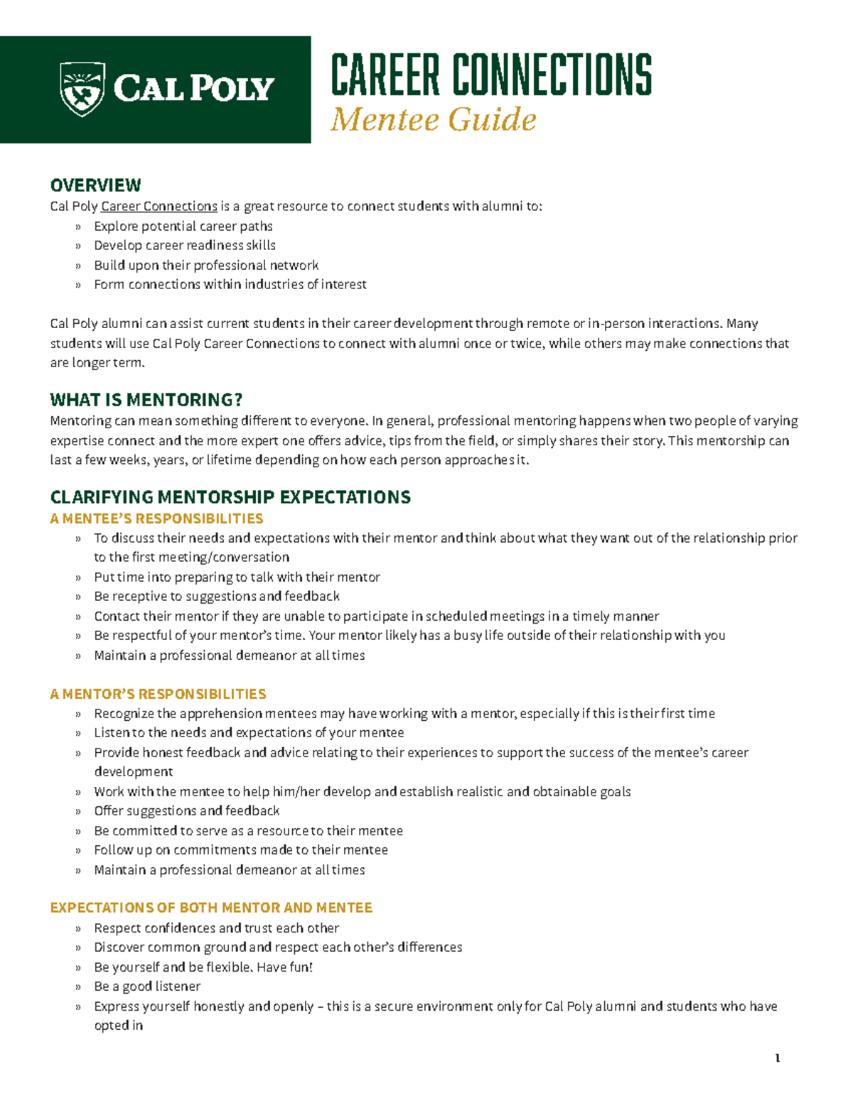 Meeting guide - OVERVIEW Cal Poly Career Connections is a great ...