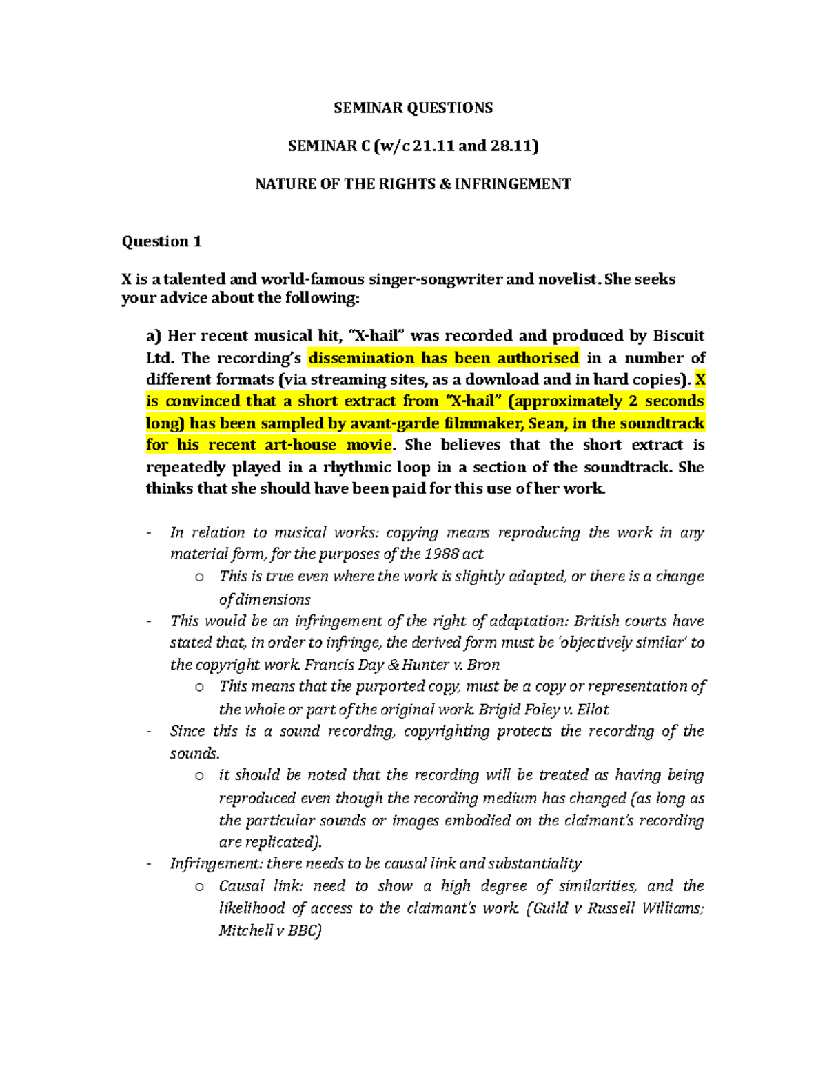 Tutorial Questions - Seminar D - SEMINAR QUESTIONS SEMINAR C (w/c 21 ...