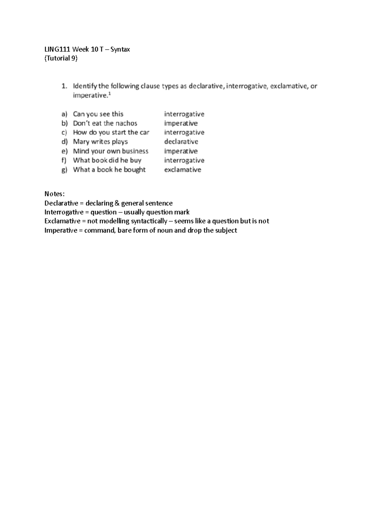 LING111 W10 T - Detailed tutorial notes - LING111 Week 10 T – Syntax ...