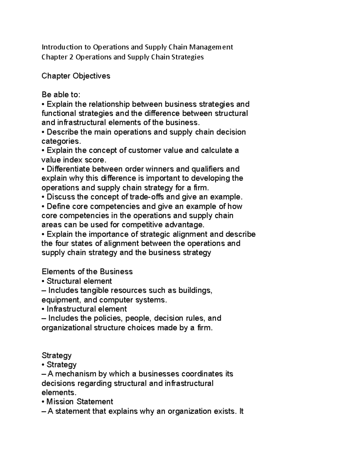 Chapter 2 Operations and Supply Chain Strategies - Introduction to ...