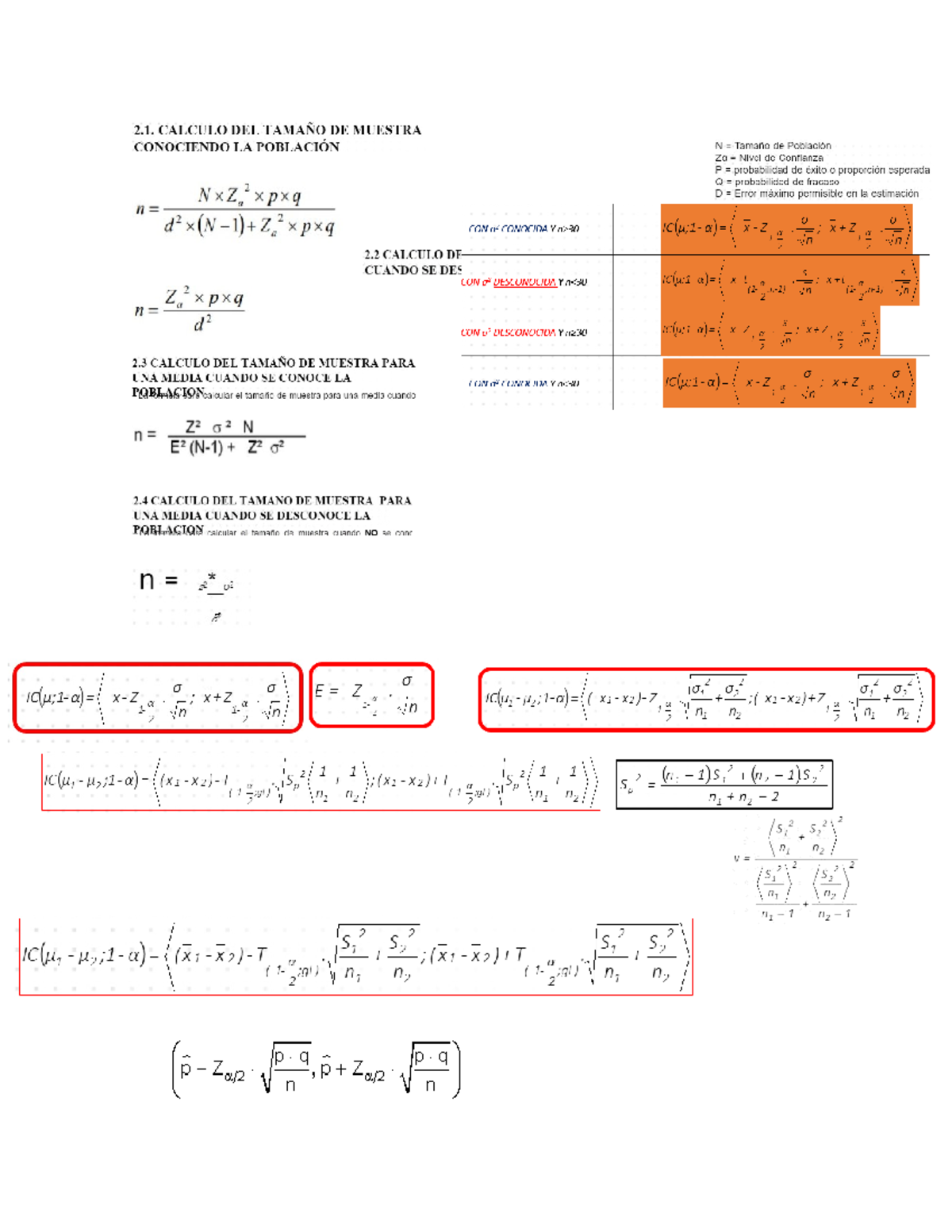 Formulas - Estadística descriptiva y probabilidades - Studocu