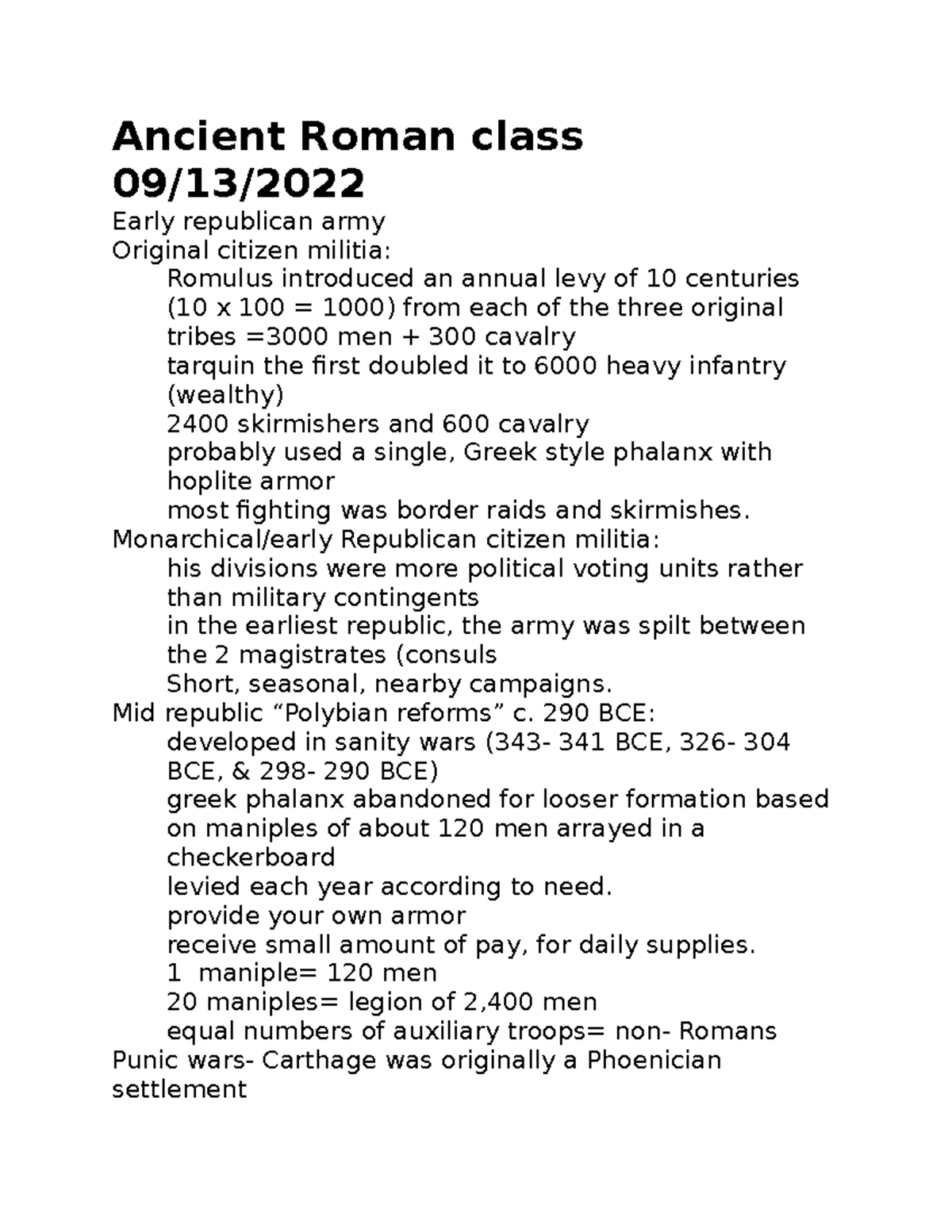 Ancient Roman class 09 - these notes are about the early republican ...