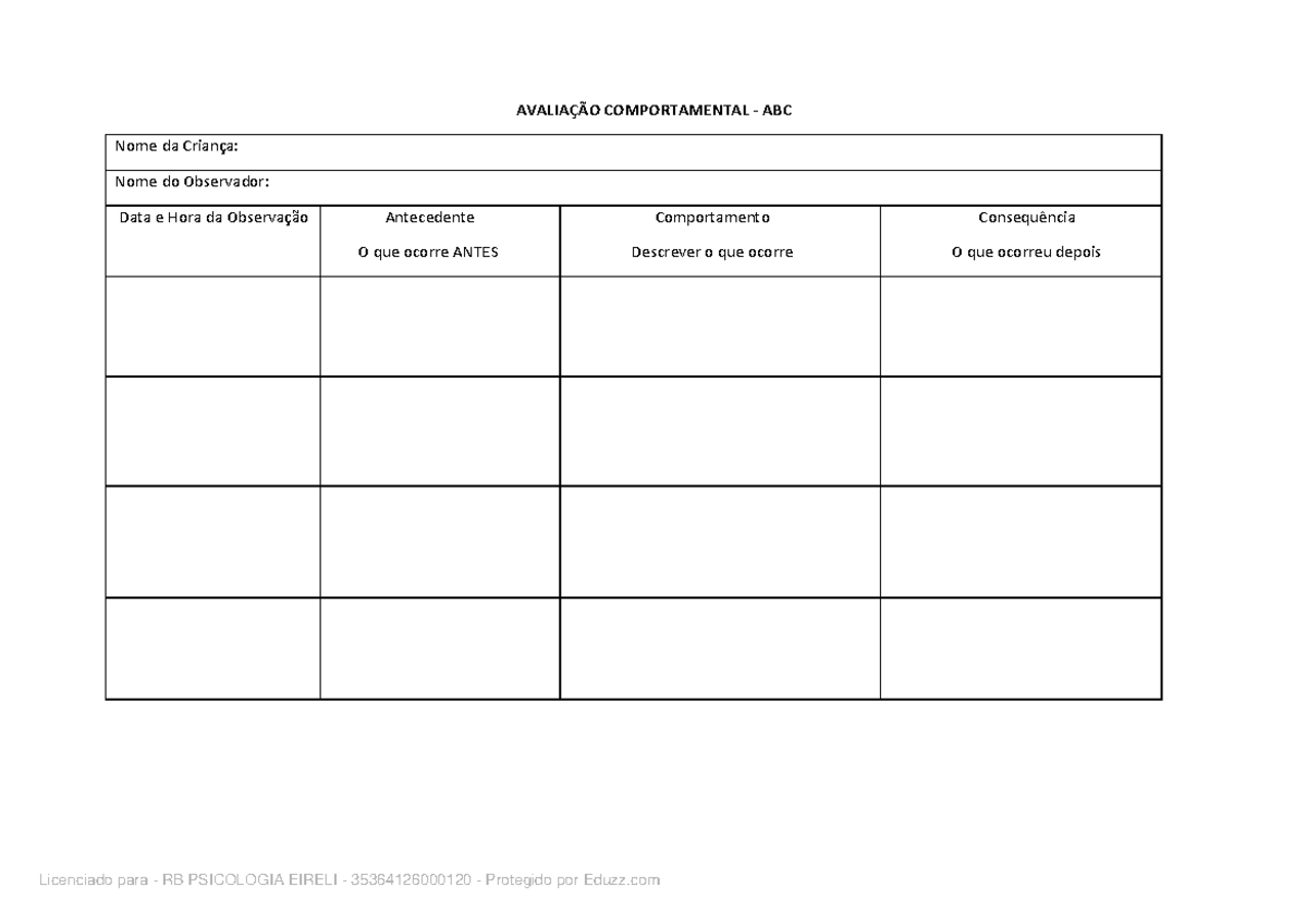 Avaliação Funcional ABC - Psicologia da Educação - AVALIAÇÃO ...