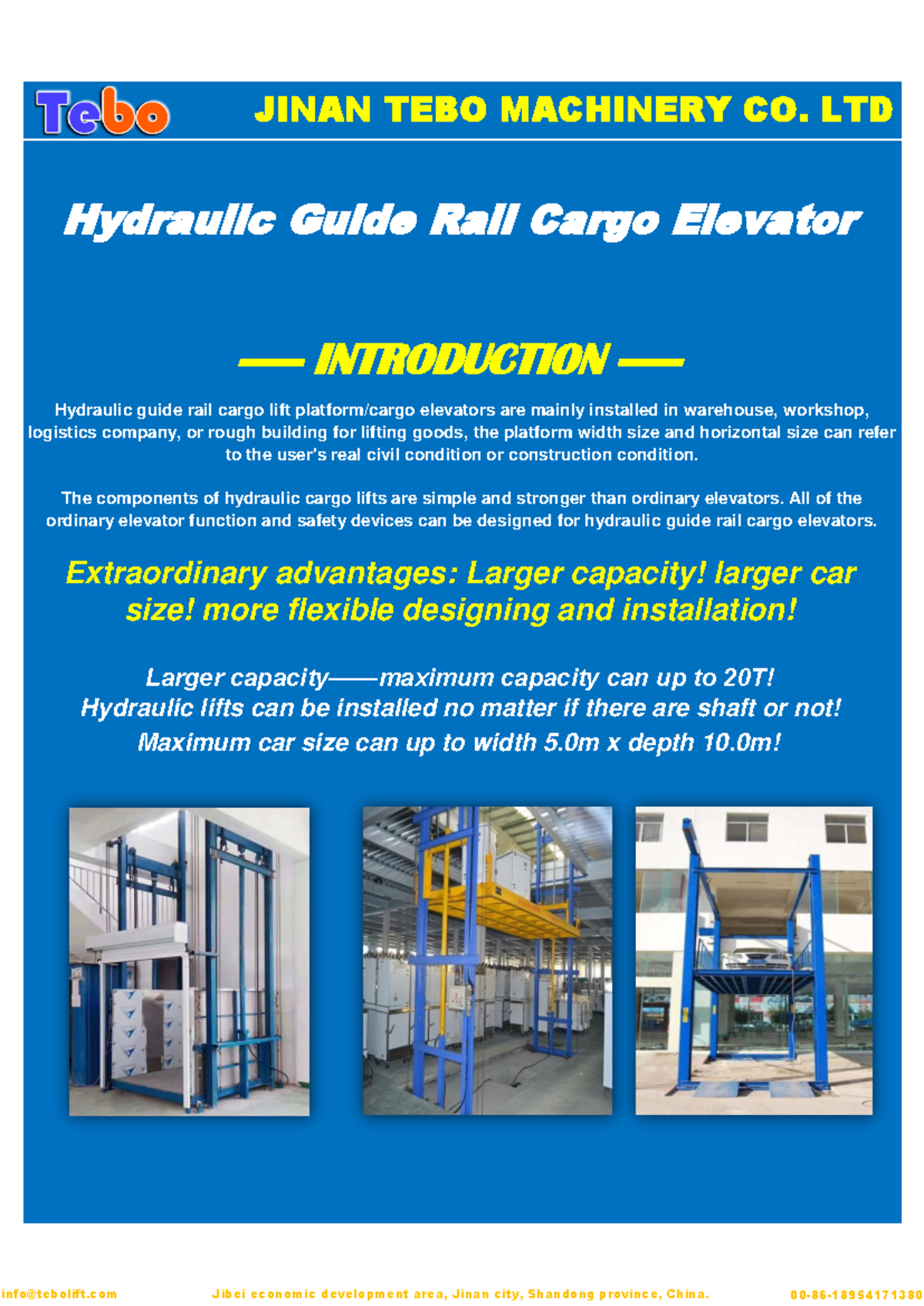 ★Tebo Cargo Lift Catalog 2020 - Hydraulic Guide Rail Cargo Elevator ...