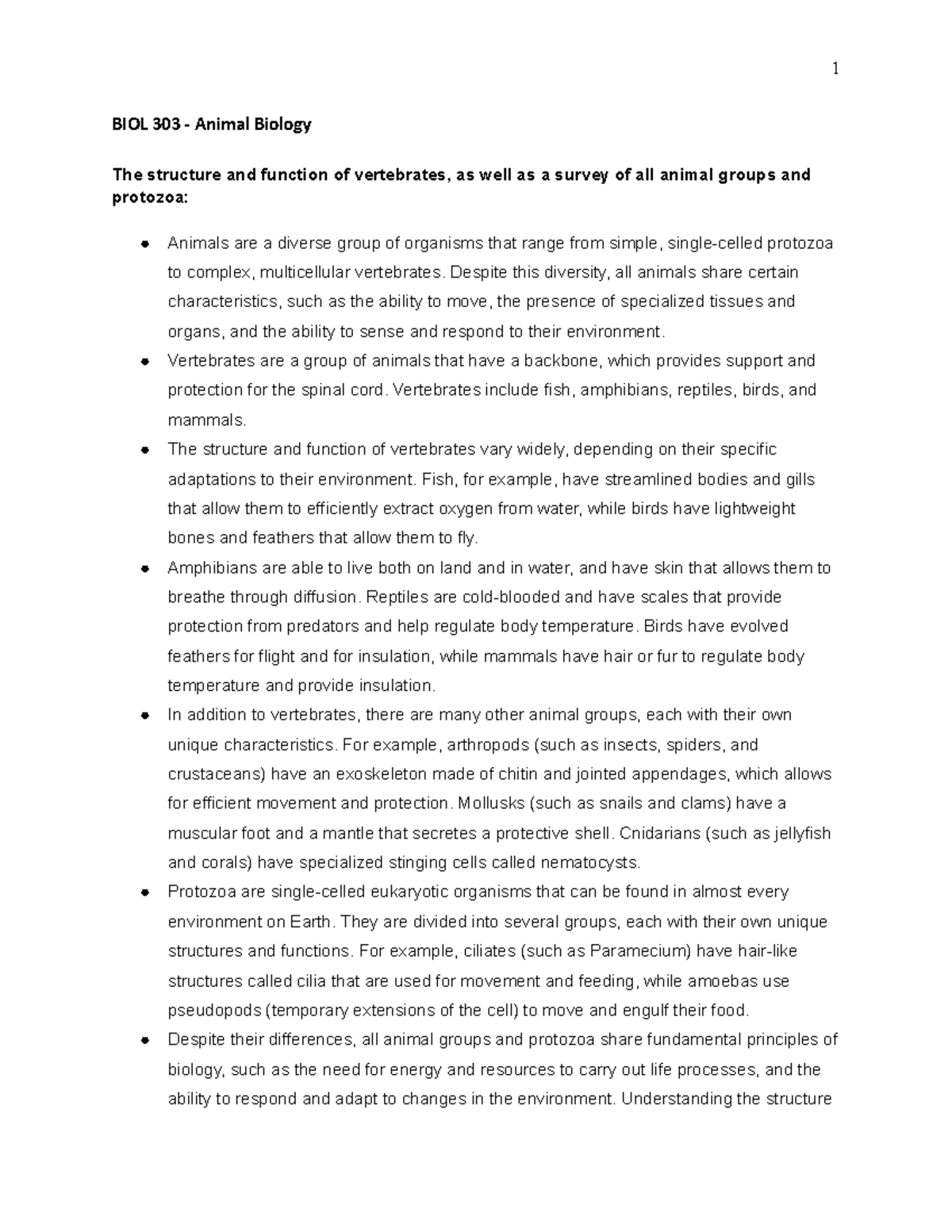 BIOL 303 - Animal Biology notes - BIOL 303 - Animal Biology The ...