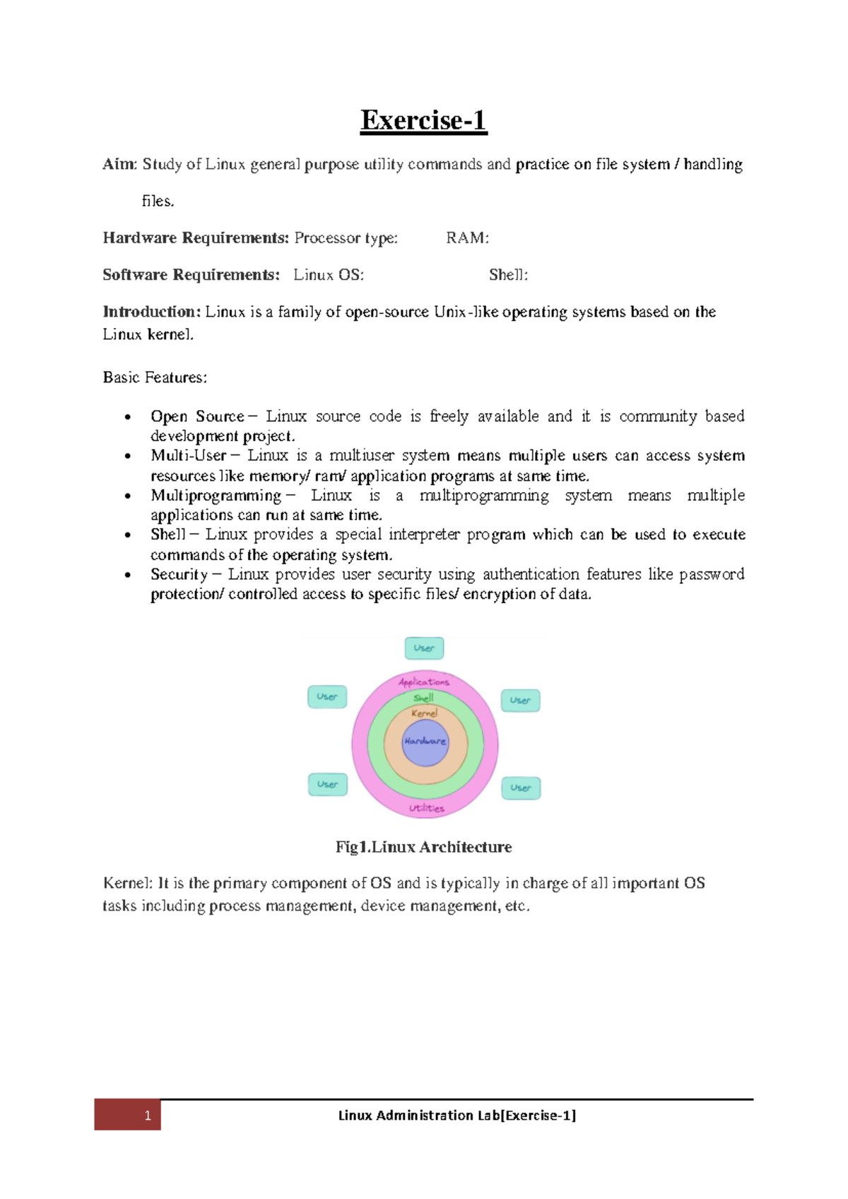 LINUX ADMINISTRATION LAB - Exercise- 1 Aim: Study of Linux general ...