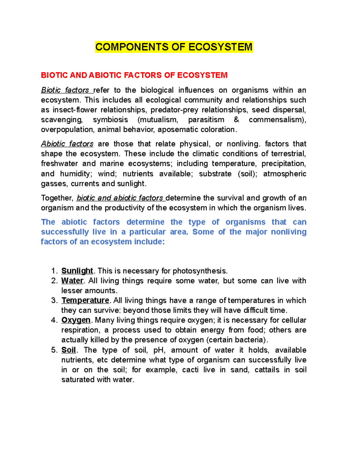 Components of Ecosystem - COMPONENTS OF ECOSYSTEM BIOTIC AND ABIOTIC ...