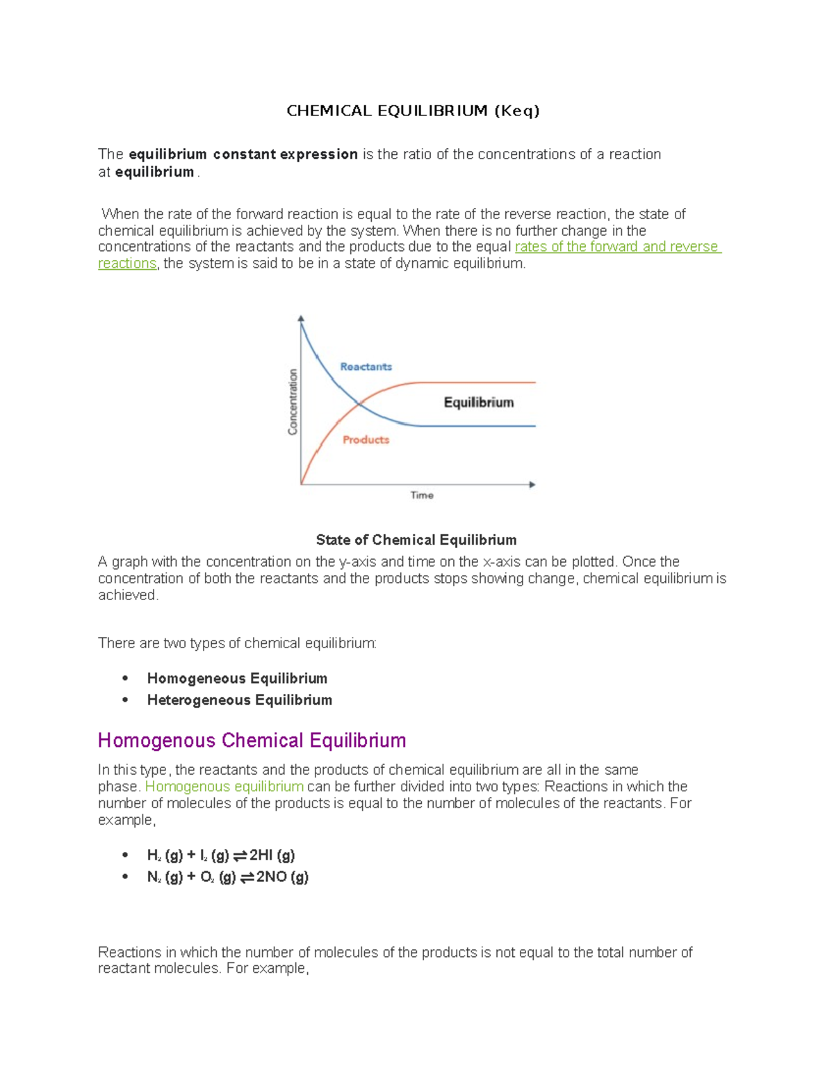 Equilibrium (1) - CHEMICAL EQUILIBRIUM (Keq) The equilibrium constant ...