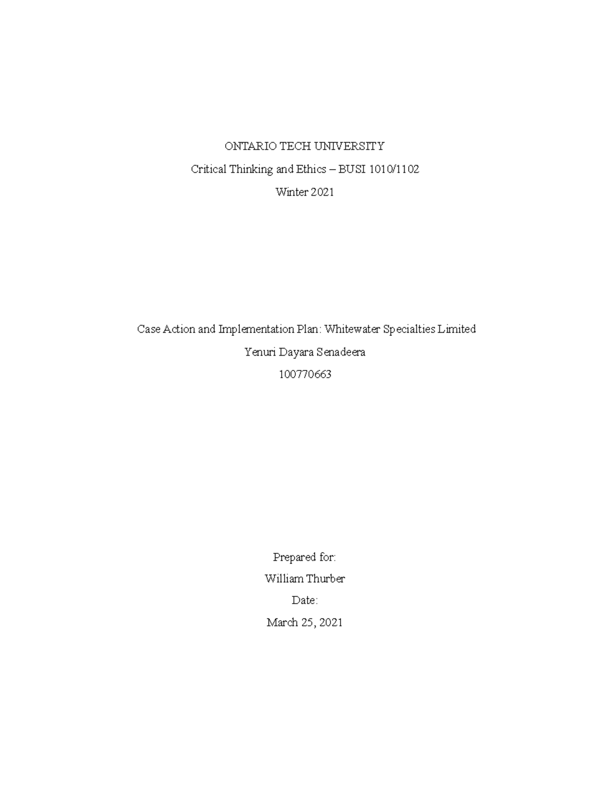 Case action plan and case implementation - ONTARIO TECH UNIVERSITY ...