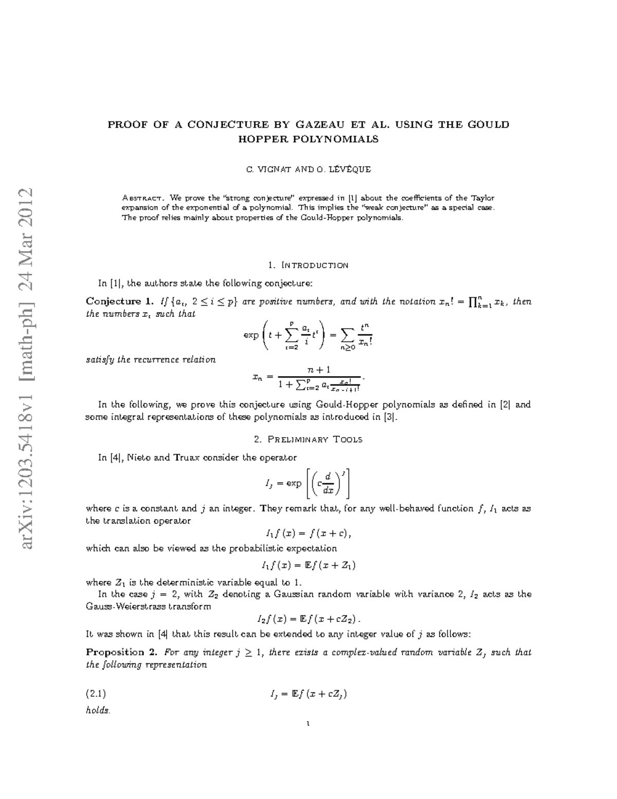 1203 - Cours - arXiv:1203 [math-ph] 24 Mar 2012 PROOF OF A CONJECTURE ...