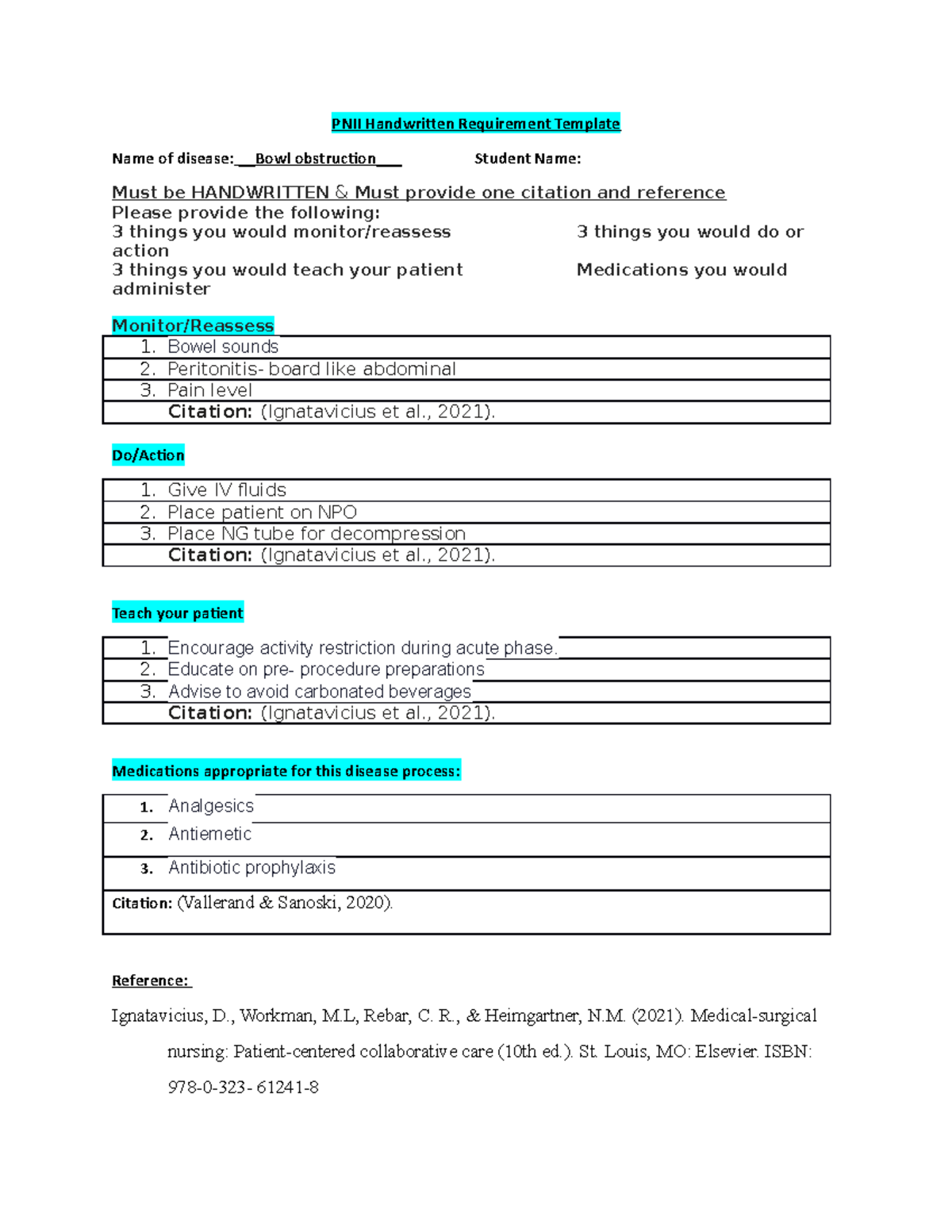 Bowel obstruction module 1 - PNII Handwritten Requirement Template Name ...