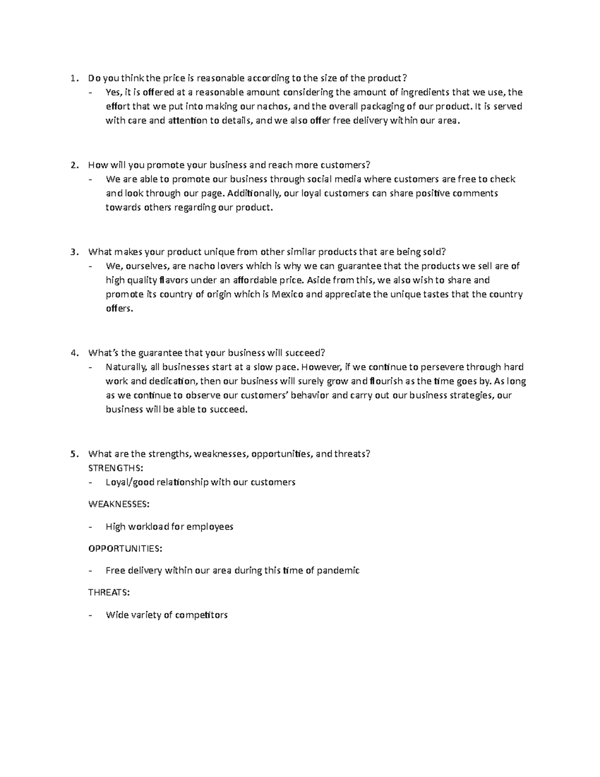 BUSS Proposal Questions - Do you think the price is reasonable ...