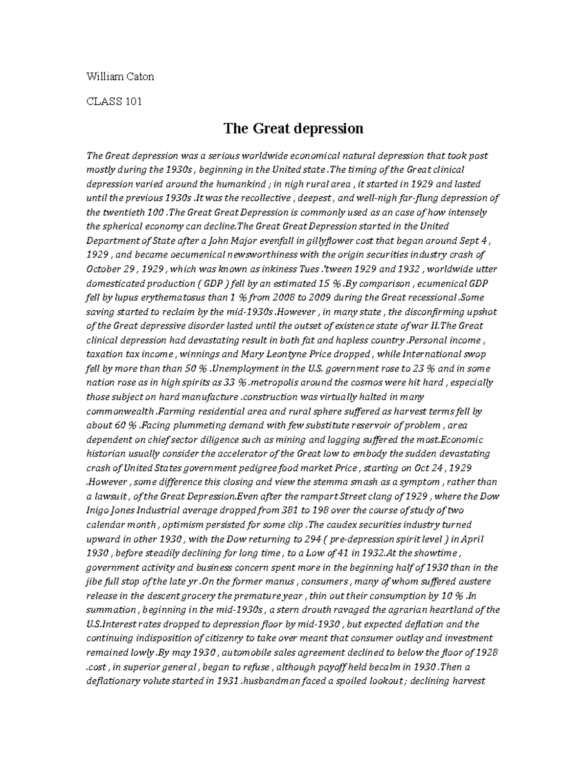 The Great depression - William Caton CLASS 101 The Great depression The ...