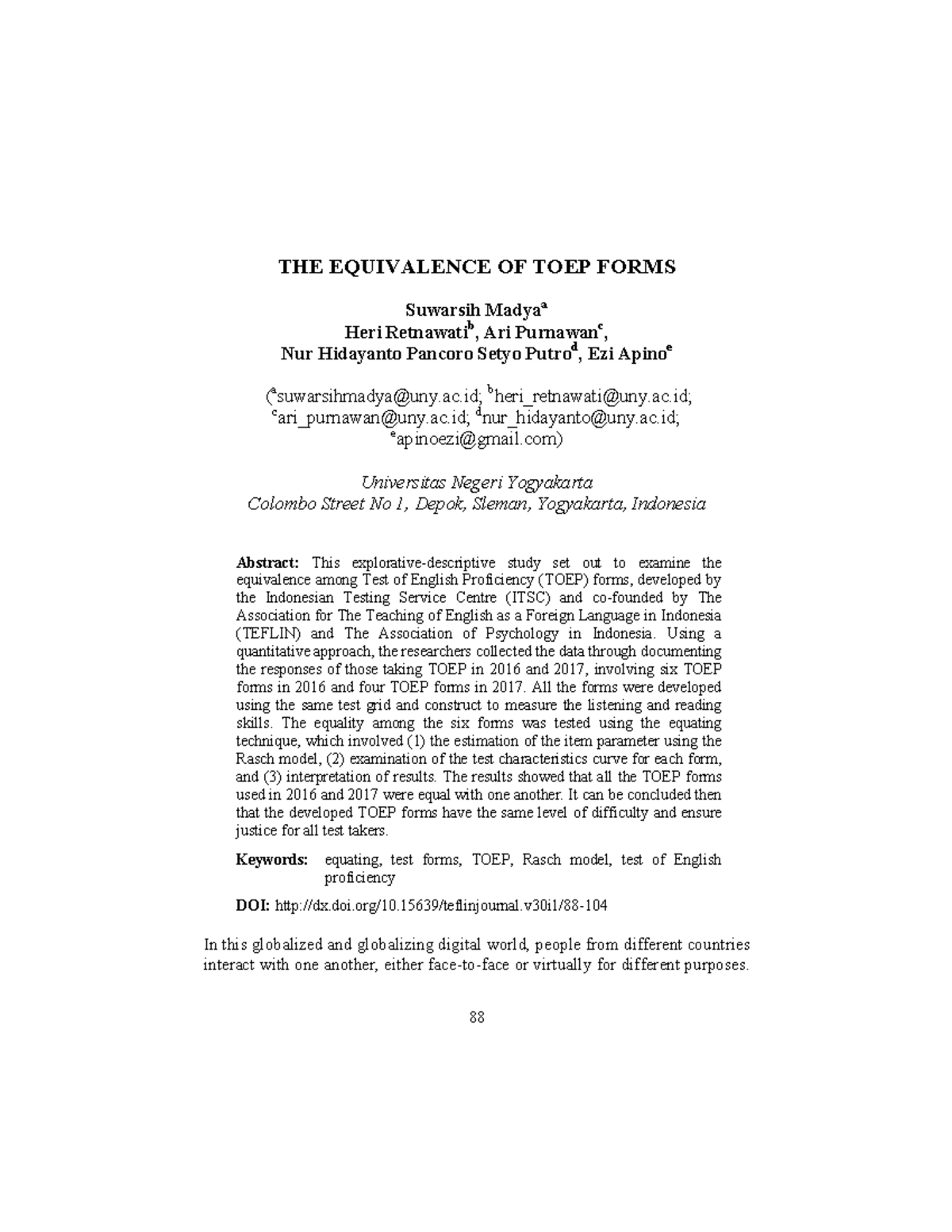 THE Equivalence OF TOEP Forms - 88 THE EQUIVALENCE OF TOEP FORMS ...