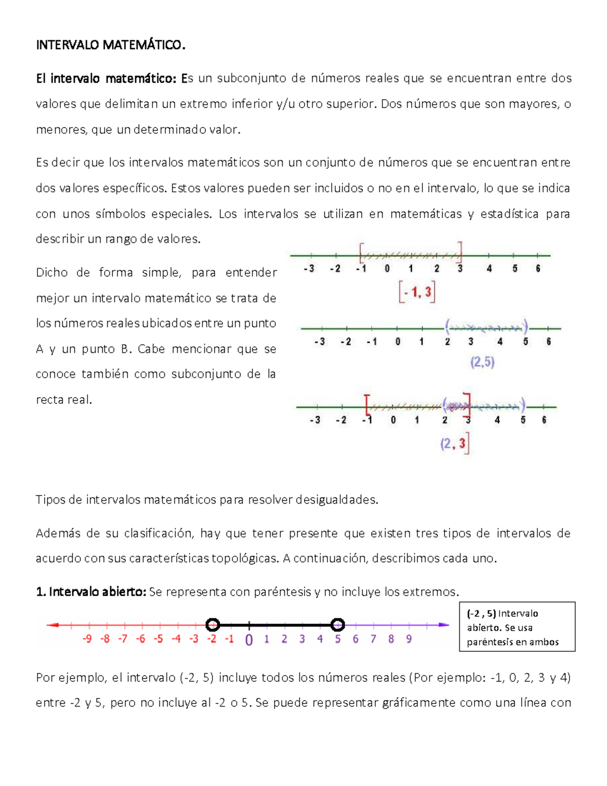 Intervalo Definición-Ejemplos - INTERVALO MATEMÁTICO. El intervalo matemático: Es un subconjunto ...