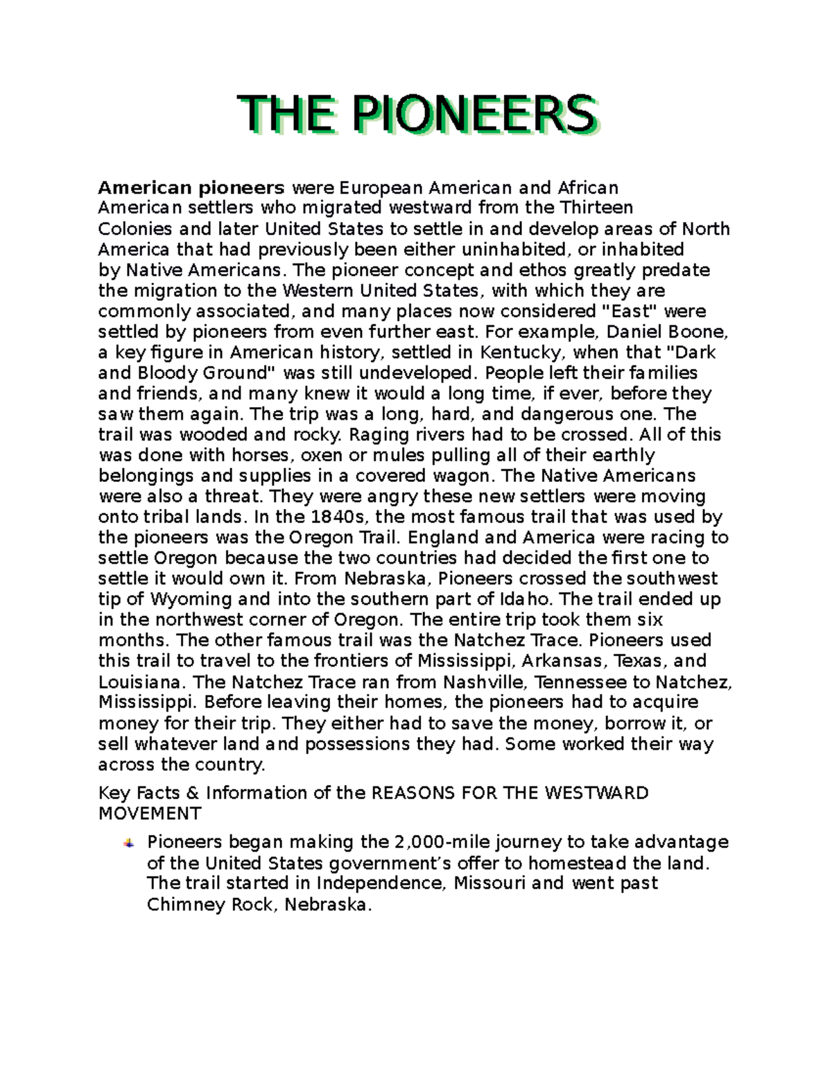 American pioneers - The pioneer concept and ethos greatly predate the ...