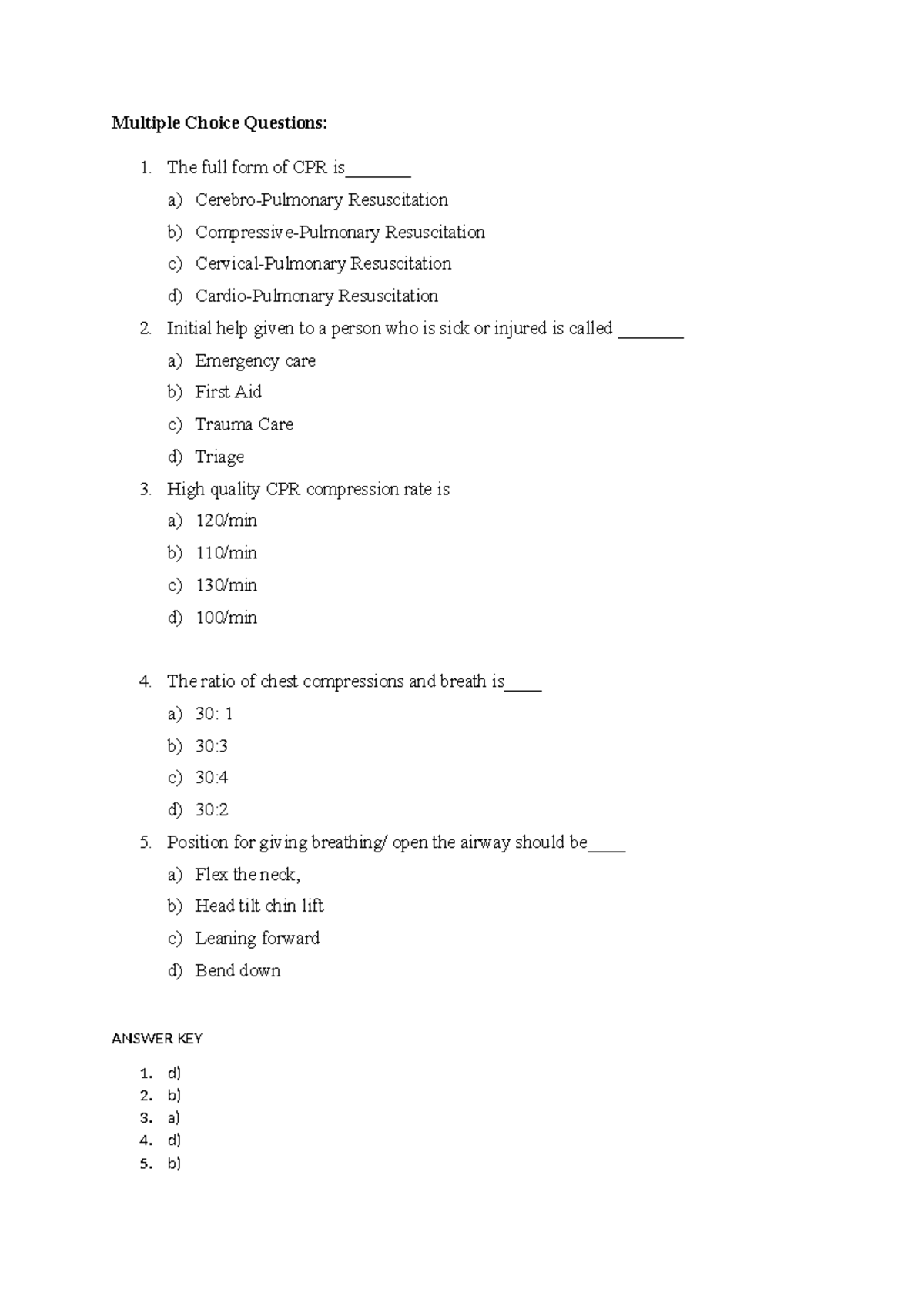 Geriatric MCQ - Multiple Choice Questions: 1. The full form of CPR is ...